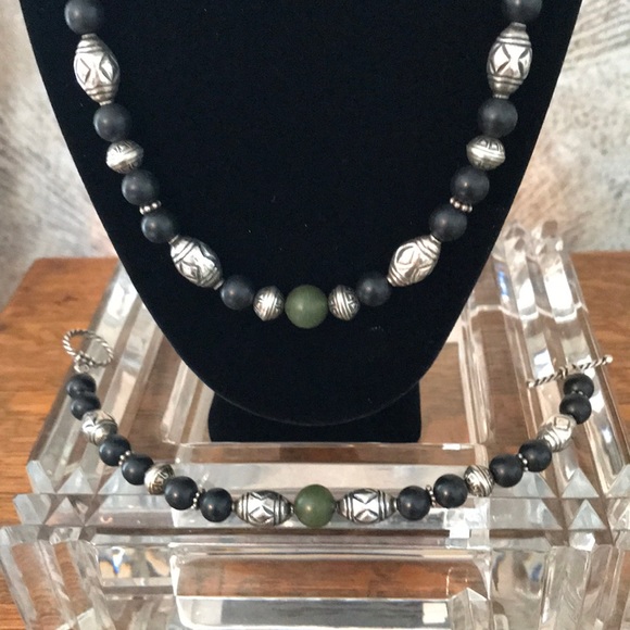Vintage | Jewelry | Vintage Jet Beads Silver Necklace Set | Poshmark
